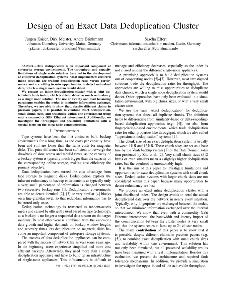 Design of An Exact Data Deduplication Cluster | PDF | Solid State Drive | Cache (Computing)