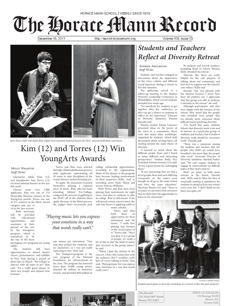 The Horace Mann Record: Kim (12) and Torres (12) Win Youngarts Awards ...