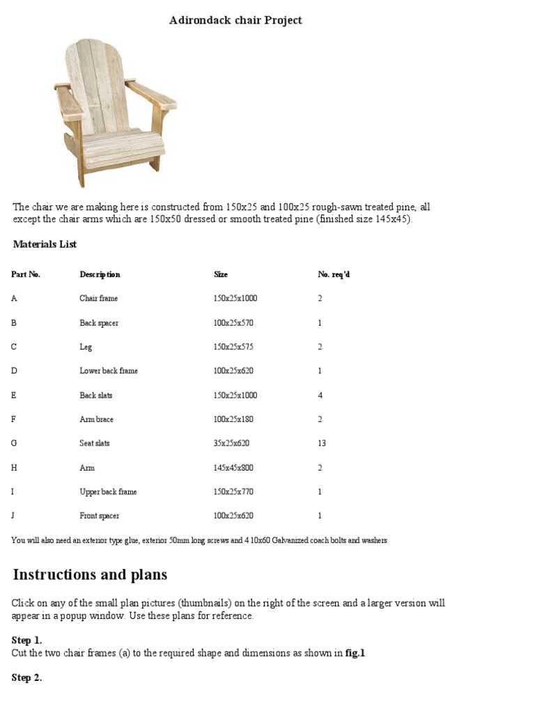 Instructions and Plans: Materials List | PDF | Chair | Screw