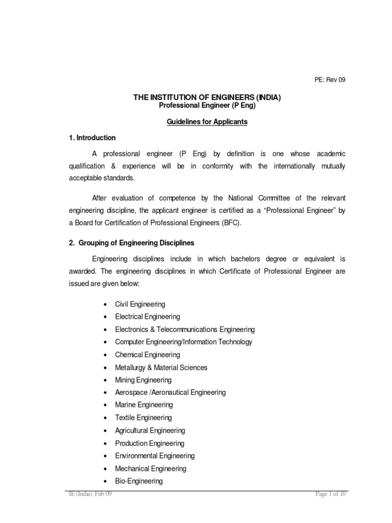 Professional Engineer (P Eng) Guidelines For Applicants: The ...