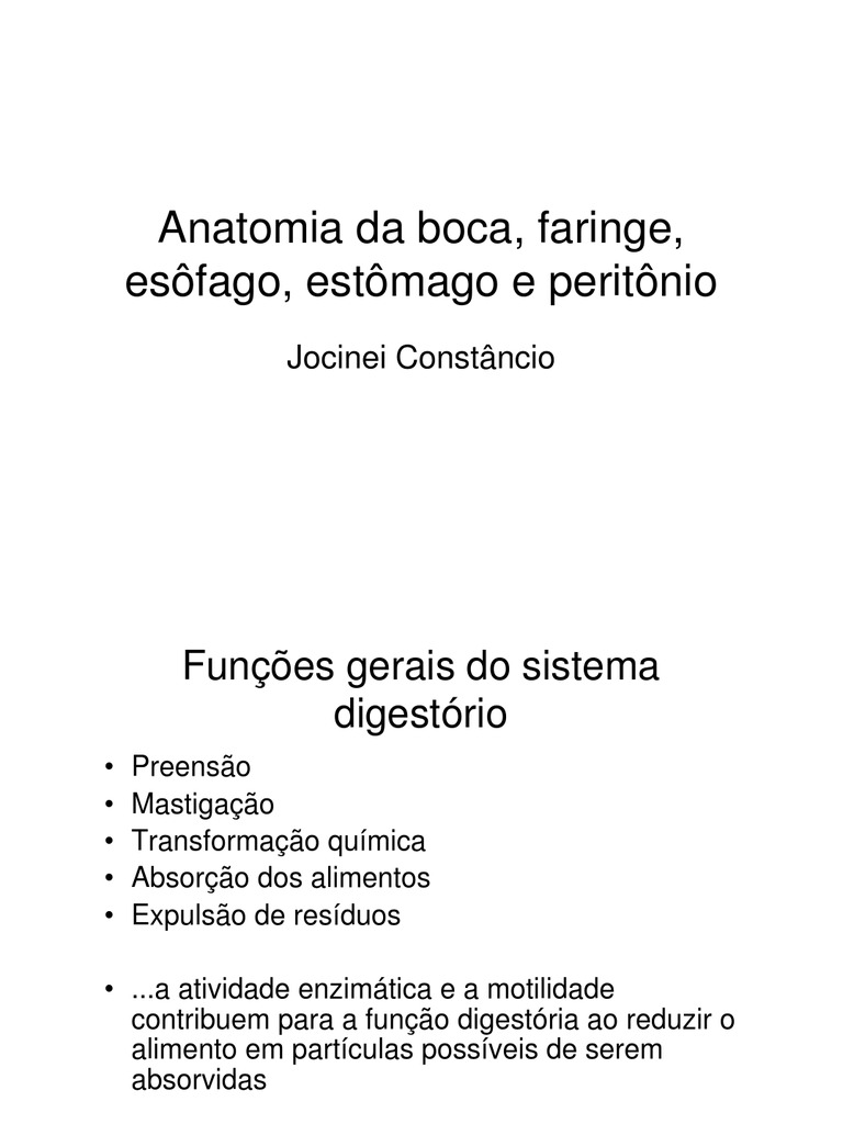 PDF - Anatomia Da Boca, Faringe, Esôfago, Estômago e Peritônio | PDF ...