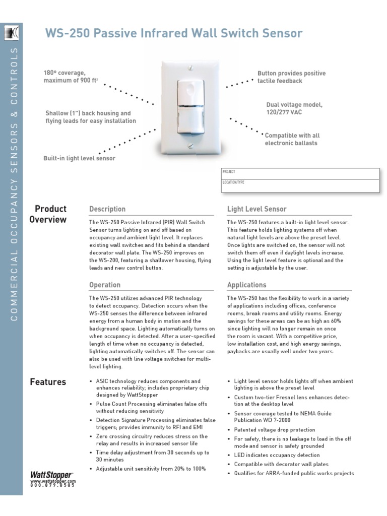 Watt Stopper WS-250 Manual | PDF | Switch | Lighting