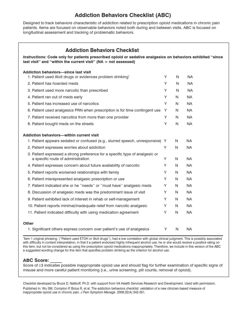 Addiction Behaviors Checklist | PDF