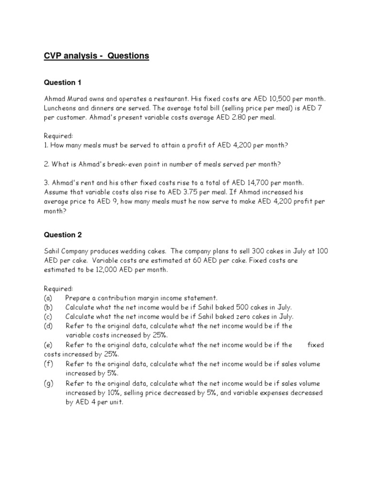 CVP Analysis Questions | PDF | Market (Economics) | Management Accounting