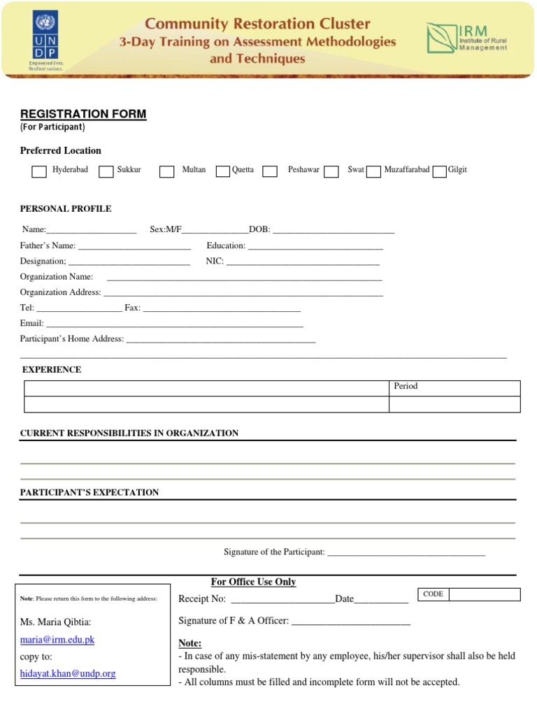 Registration Form for Participants and Organizations | PDF | Career ...