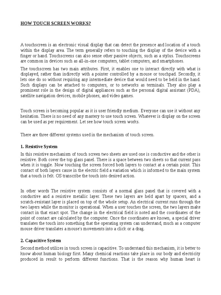 How Touch Screen Works | PDF | Touchscreen | Capacitor
