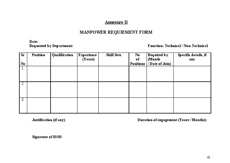 Manpower Requirement Form Template | PDF