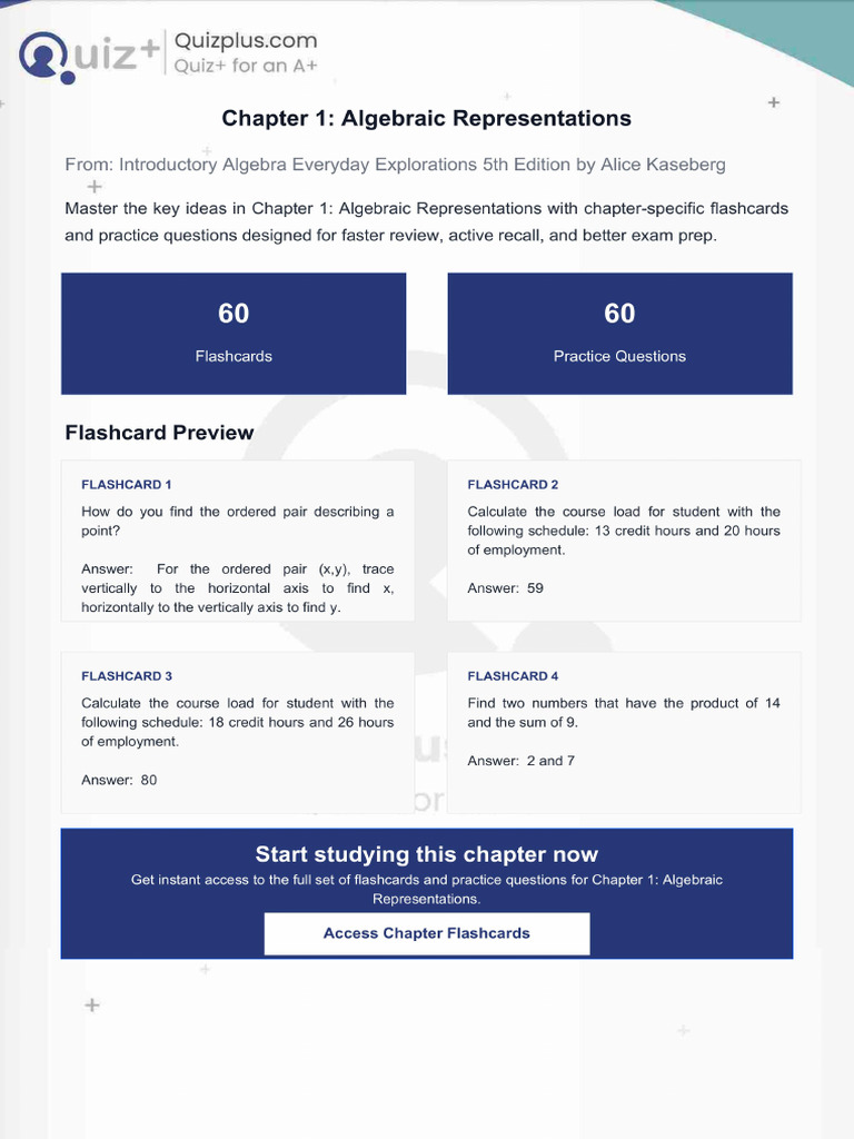 Flashcards for Chapter 1 Algebraic Representations | PDF
