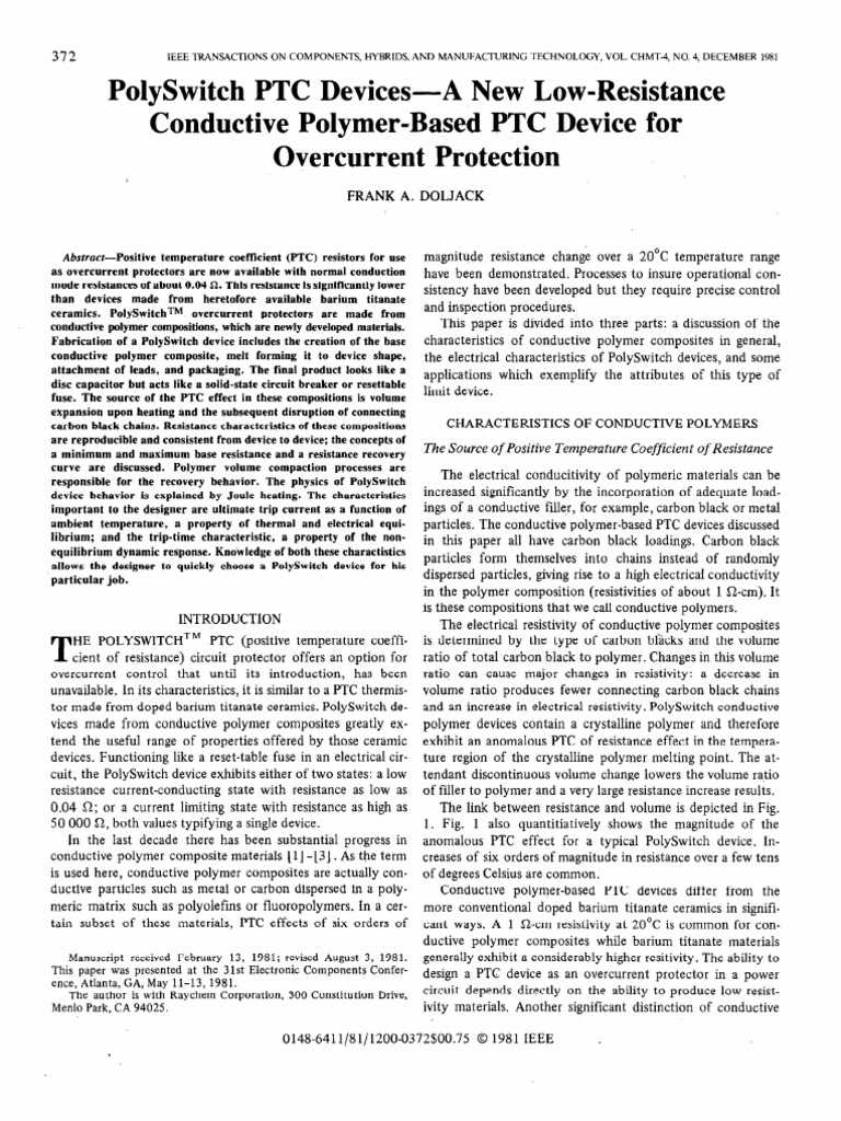 Polyswitch PTC Devices-A New Low-Resistance Conductive Polymer-Based ...