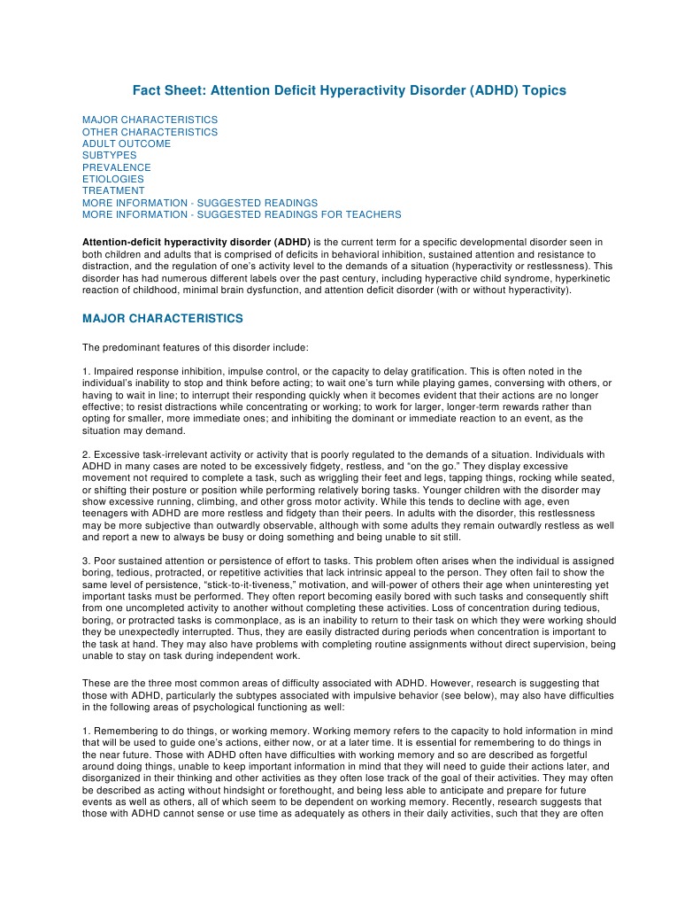 Barkley Adhd Fact Sheets | PDF | Attention Deficit Hyperactivity ...