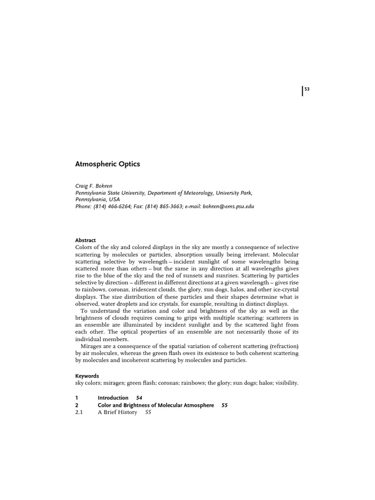 Atmospheric Optics | PDF | Scattering | Sky