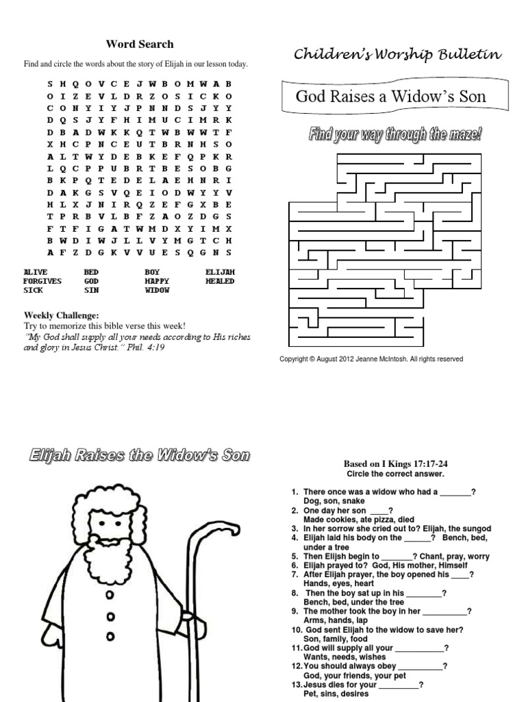 God Raises A Widow's Son Children's Bulletin | PDF