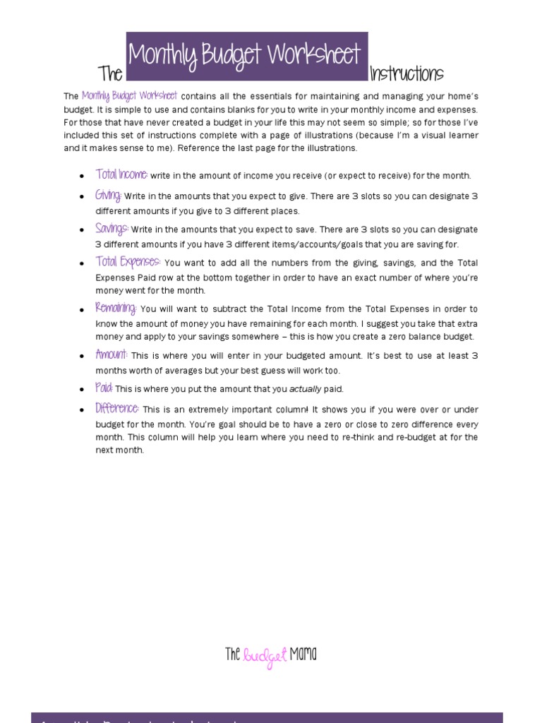The Monthly Budget Worksheet | PDF | Expense | Budget