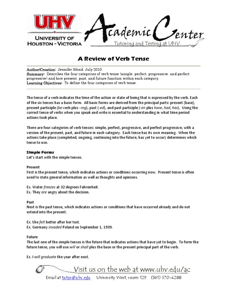 A Review of Verb Tense: Simple Forms | PDF | Language Arts & Discipline