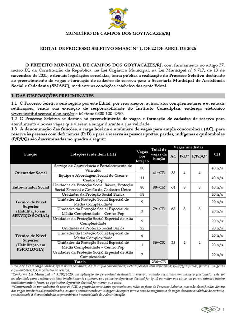Prefeitura de Campos Dos Goytacazes Rj 2026 Edital n 1 Edital | PDF ...
