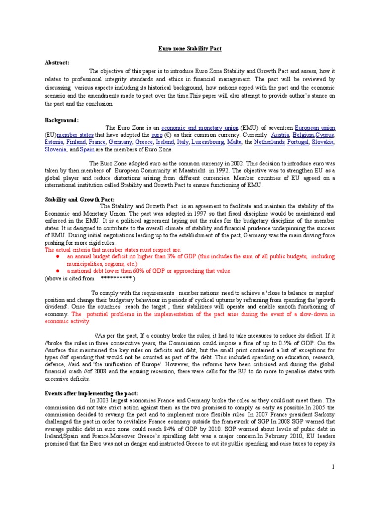 Euro Zone Stability and Growth Pact Overview | PDF | Eurozone ...
