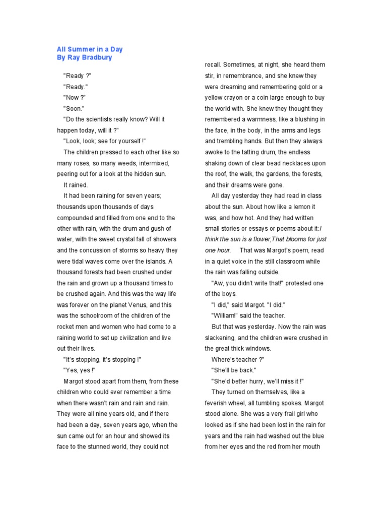 🎉 All summer in a day ray bradbury full text. All Summer in a Day by ...
