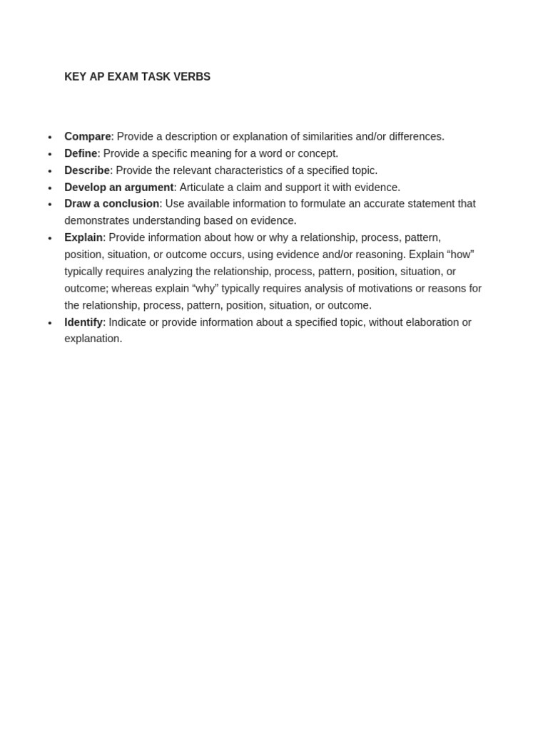 Key AP Exam Task Verbs | PDF