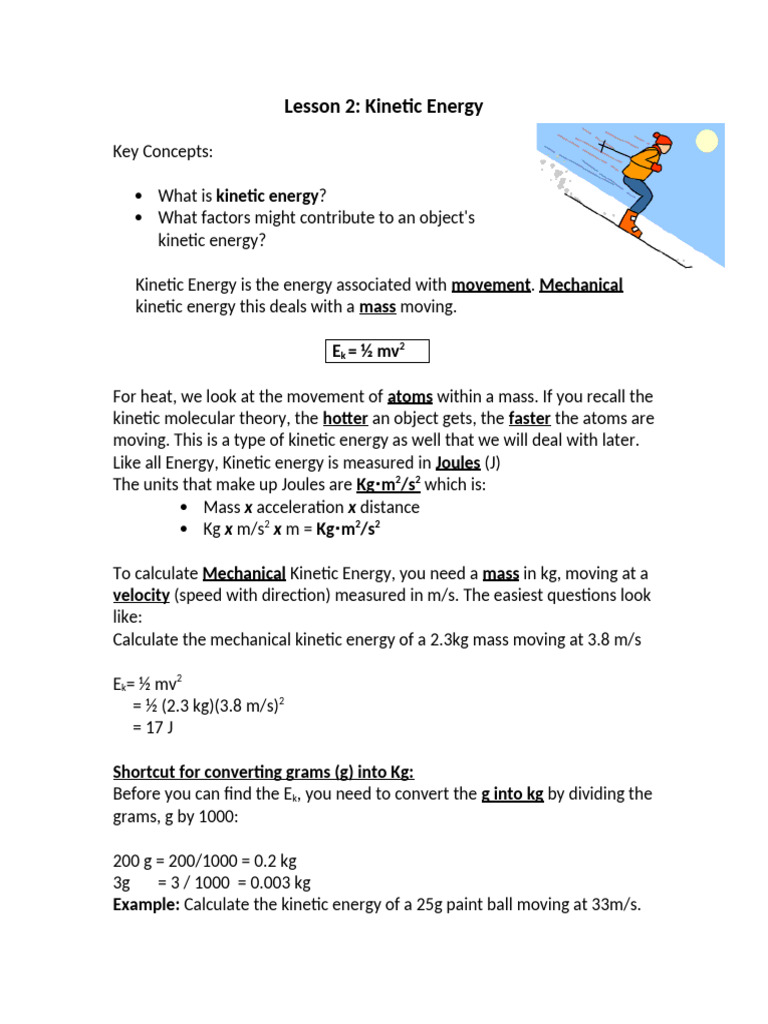 Lesson 2 Kinetic Energy_FILLED | PDF | Kinetic Energy | Mass