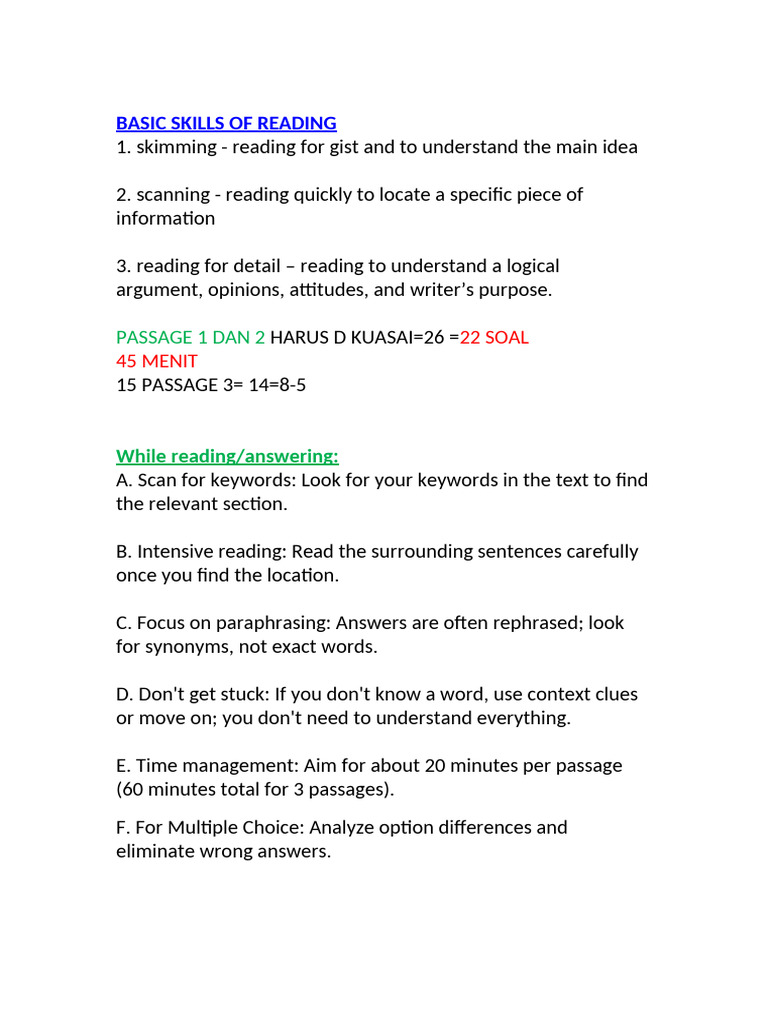 Basic Skills of Reading | PDF