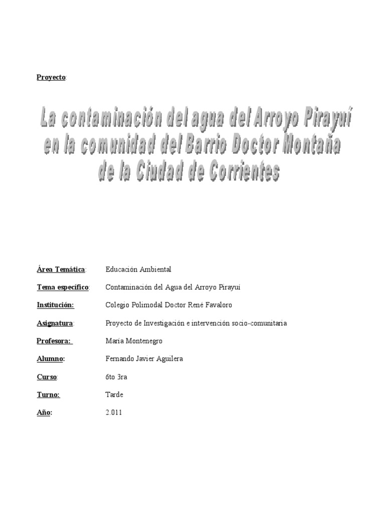 Proyecto Contaminacion Arroyo Pirayui | PDF | La contaminación del agua ...