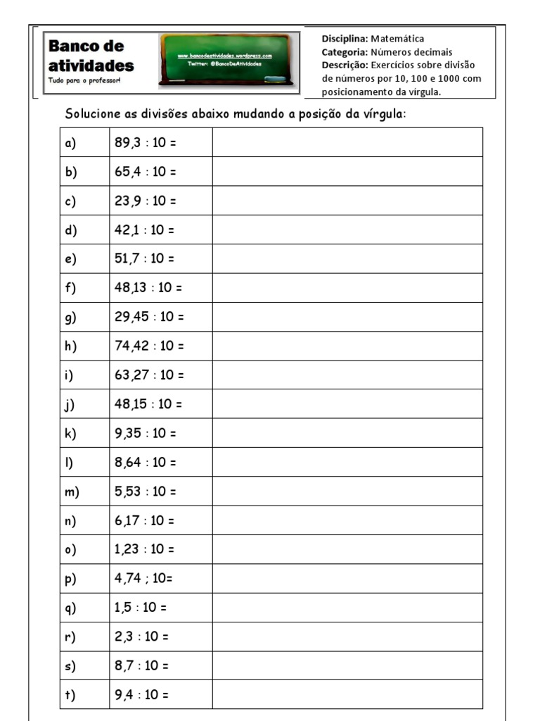 Divisão de Decimais Por 10 | PDF