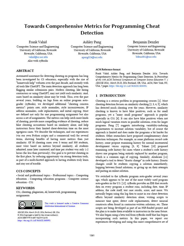 002 - Towards Comprehensive Metrics For Programming CheatDetection | PDF