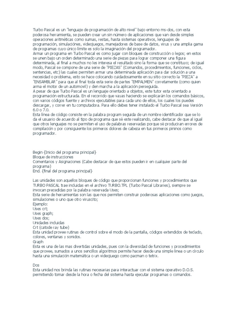 Turbo Pascal | PDF | Archivo de computadora | Programa de computadora