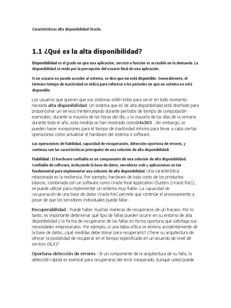 Características Alta Disponibilidad Oracle | PDF | Base de datos Oracle ...