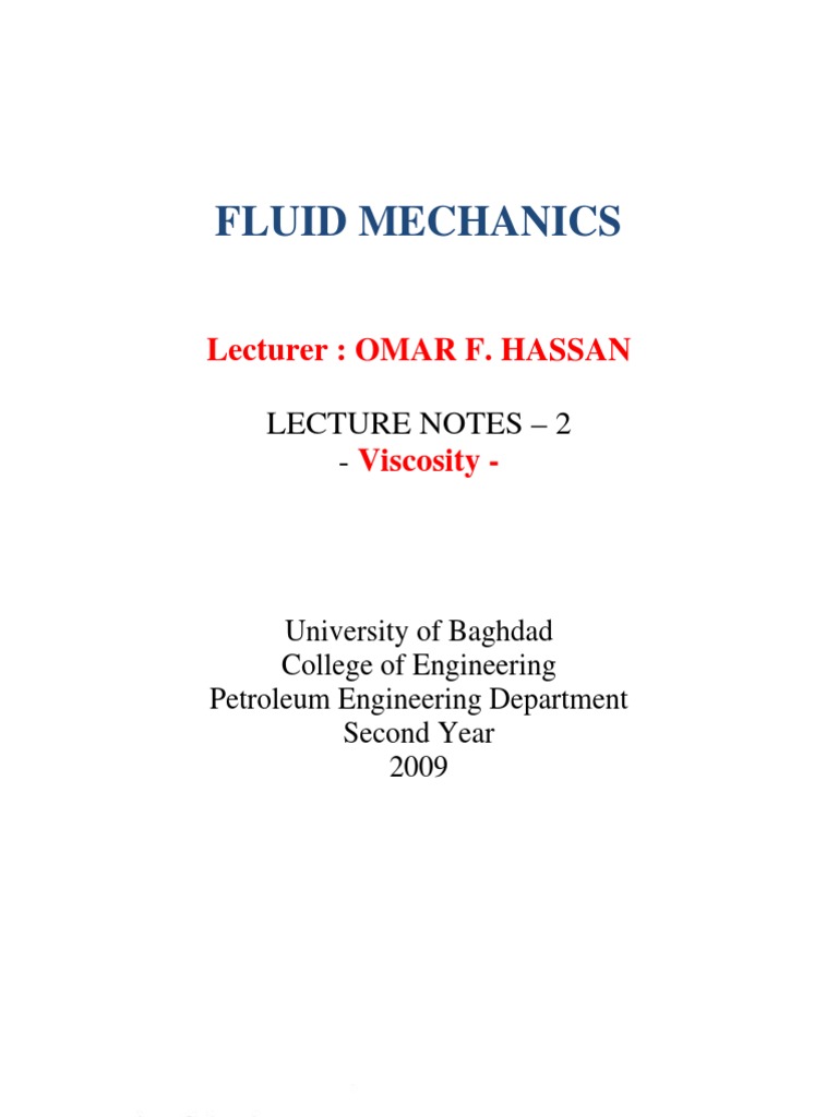 Viscosity in Fluid Mechanics Lecture Notes | PDF