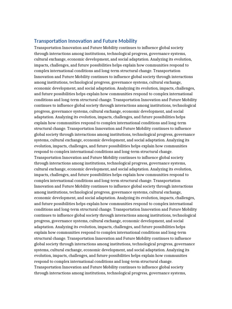 Transportation Innovation and Future Mobility 20000 Words | PDF ...