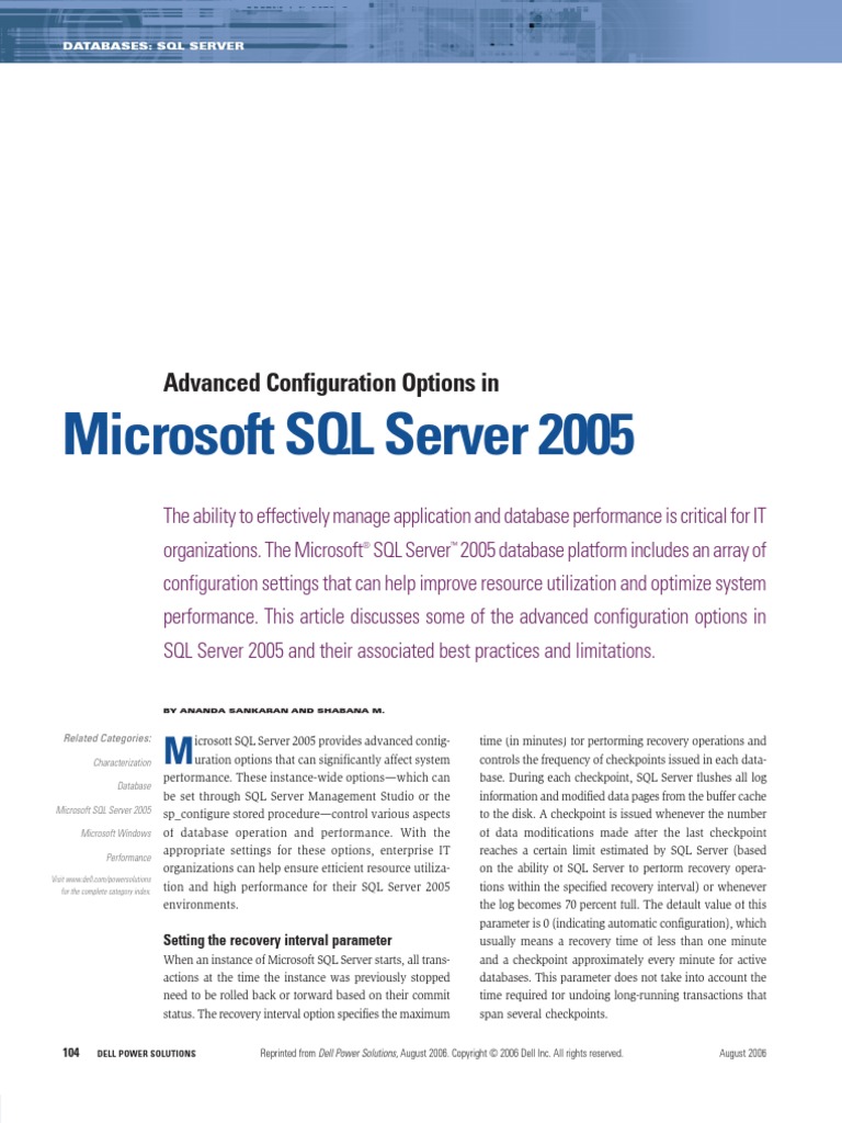 Opções De Configuração Avançadas No Microsoft Sql Server 2005 Pdf Microsoft Sql Server 64 