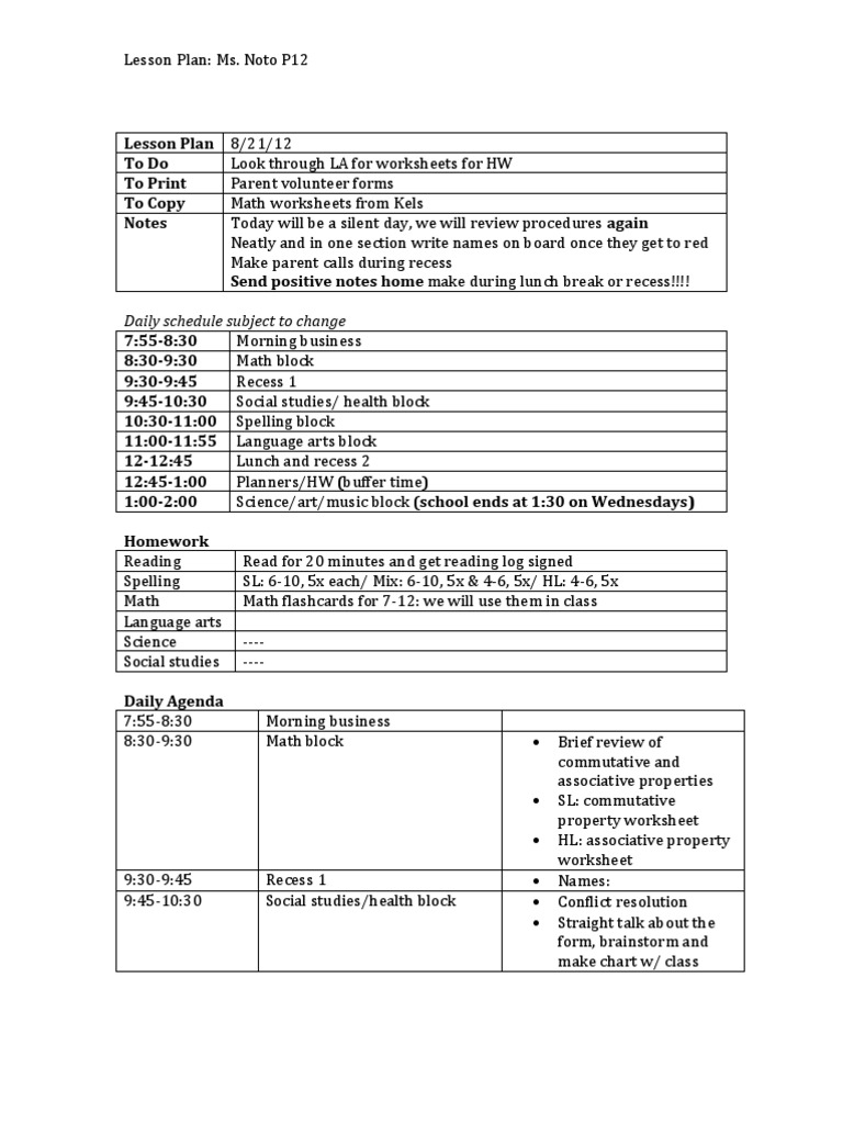 8-21 Lesson Plan | PDF