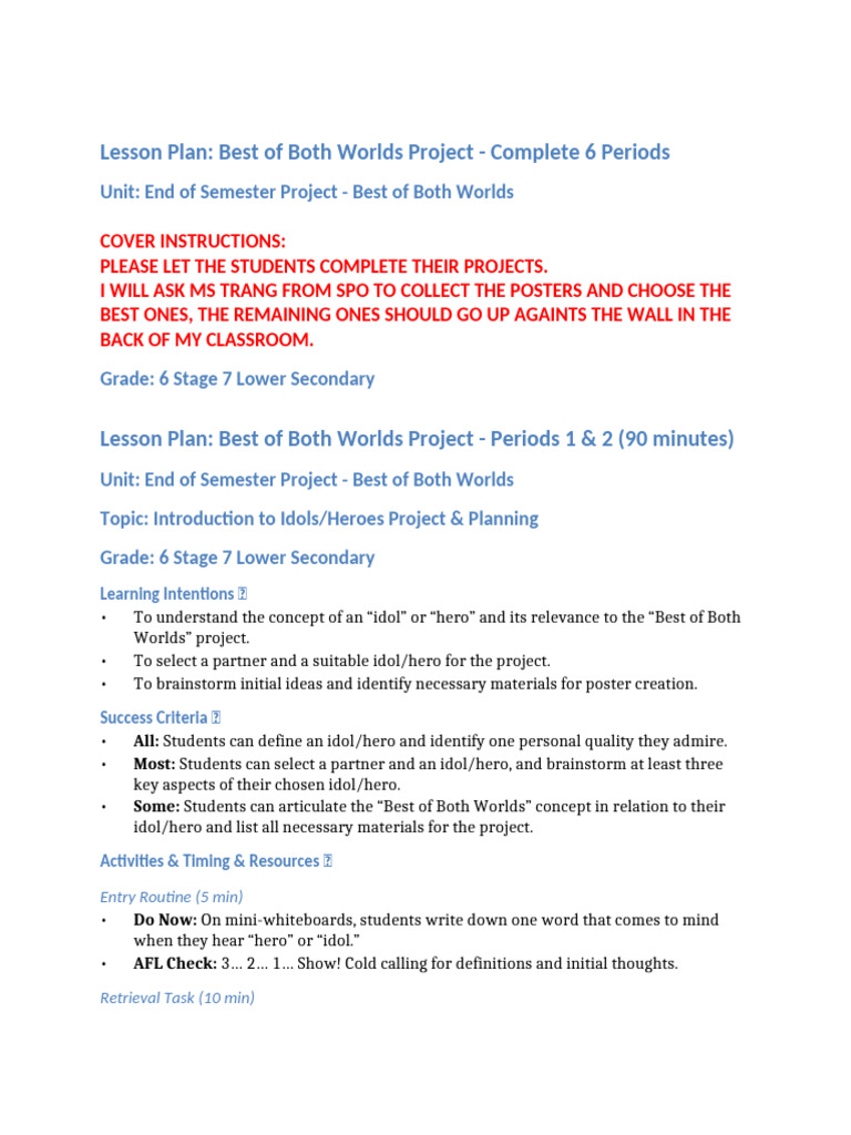 Best of Both Worlds Lesson Plan Complete | PDF | Lesson Plan ...