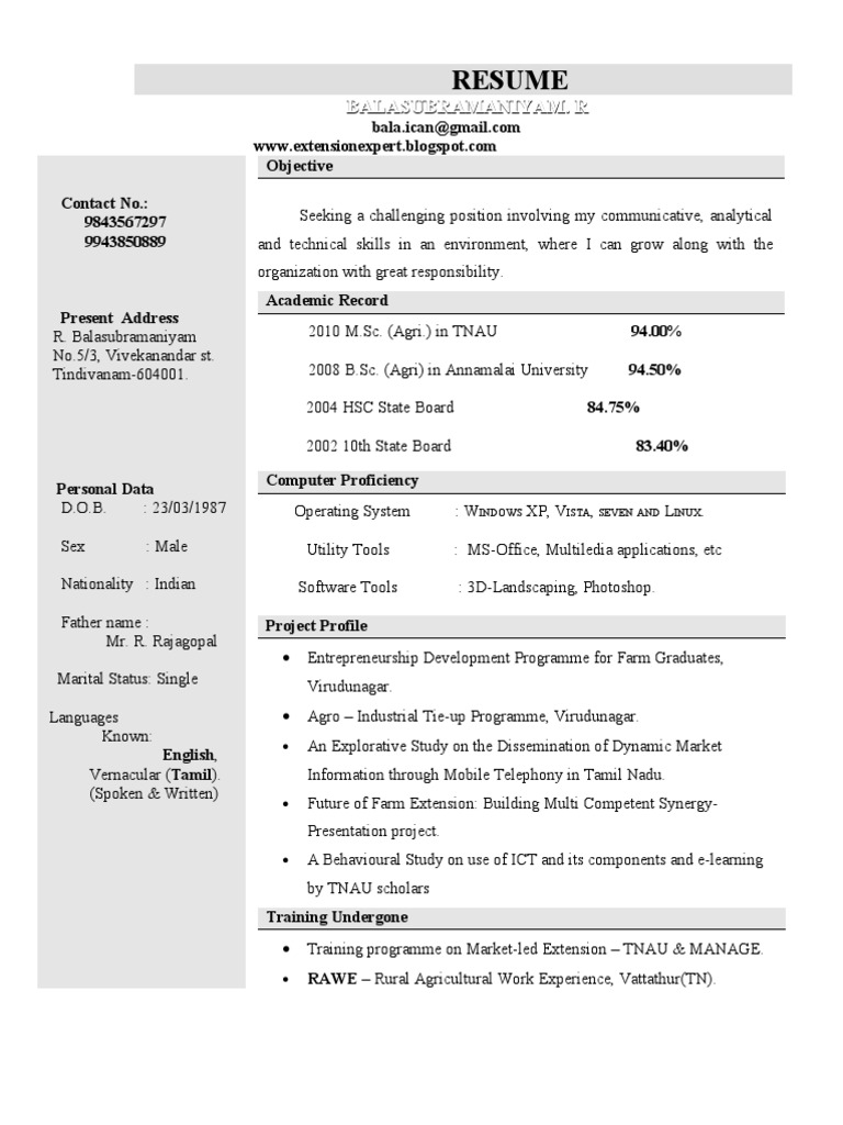 BALA Resume | PDF | Agriculture | Computing
