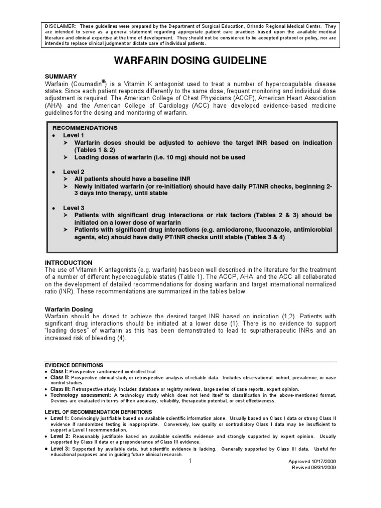 Warfarin Dosing Guideline 2009 (1) | Clinical Trial | Evidence Based ...
