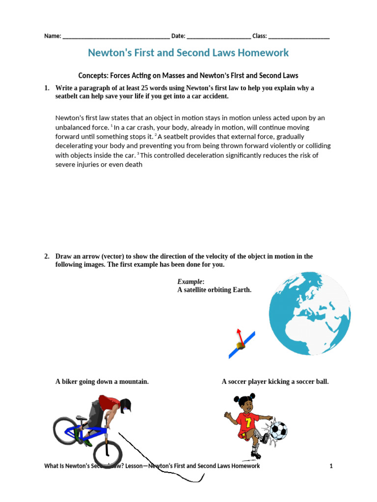 Newtons Second Law Worksheet | PDF | Force | Newton's Laws Of Motion