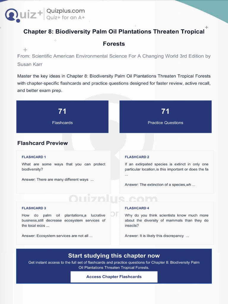 Flashcards for Chapter 8 Biodiversity Palm Oil Plantations Threaten ...