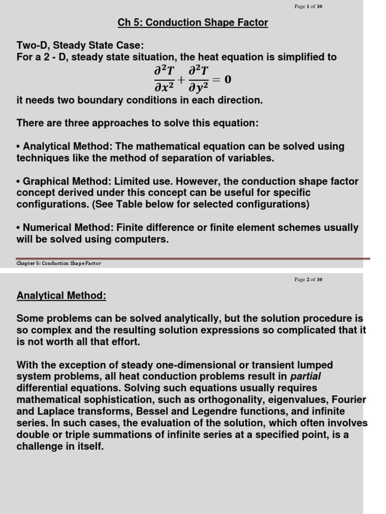 Chapter 5 Conduction Shape Factor | PDF | Thermal Conduction | Equations