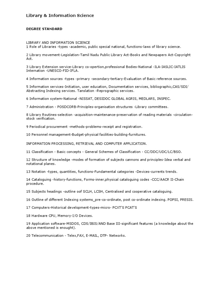 Library Science Syllabus Overview | PDF