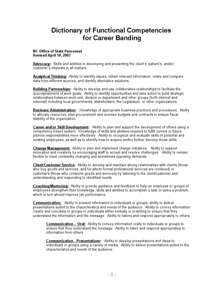 Functional Competency Dictionary | PDF | Competence (Human Resources ...
