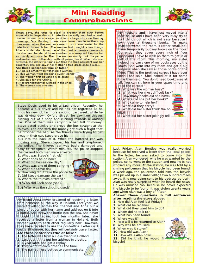 Mini Reading Comprehensions Reading Comprehension Exercises 98207 | PDF