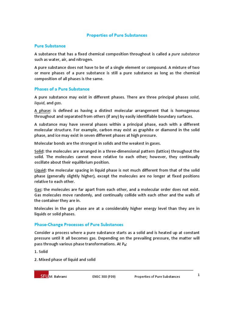 Properties of Pure Substances Explained | PDF | Phase (Matter) | Gases