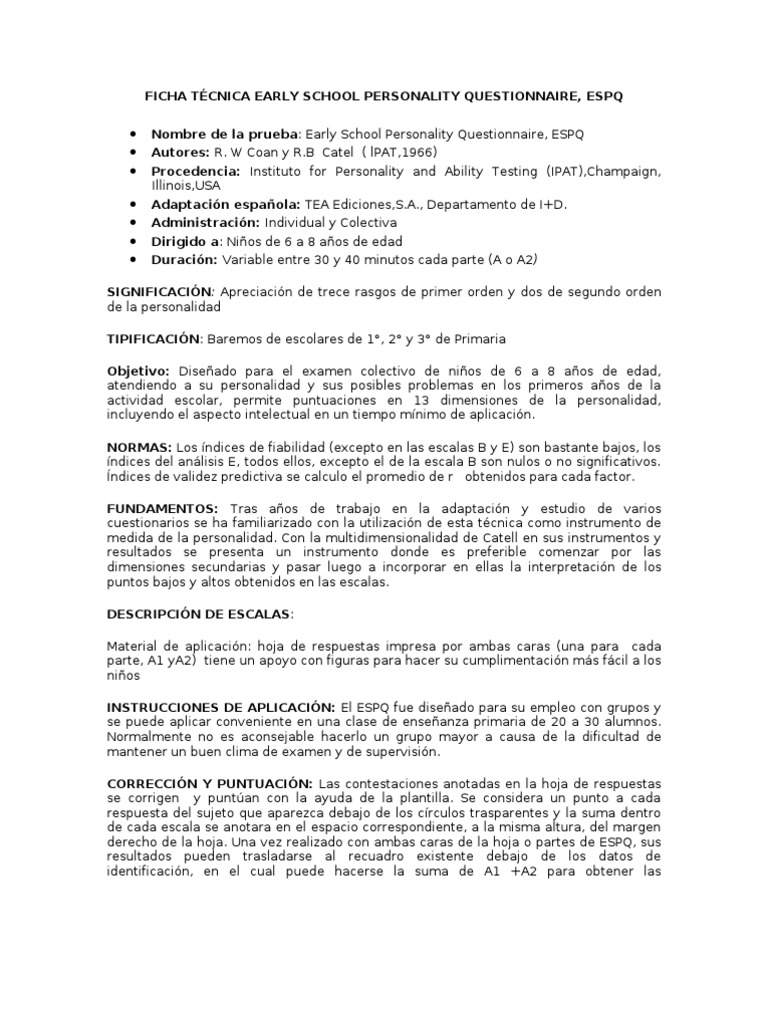 Ficha Tecnica Espq | PDF | Ciencia cognitiva | Conceptos psicologicos