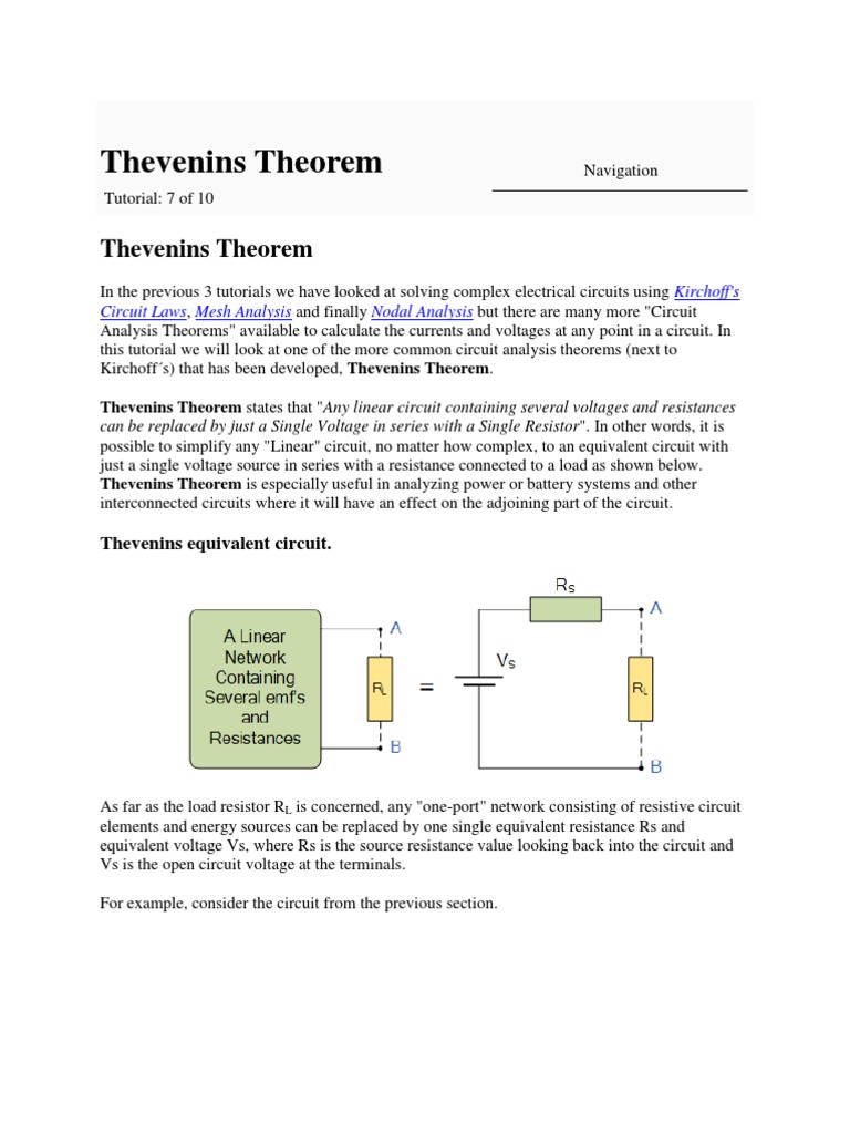 Thevenins Theorem | PDF | Electrical Network | Series And Parallel Circuits