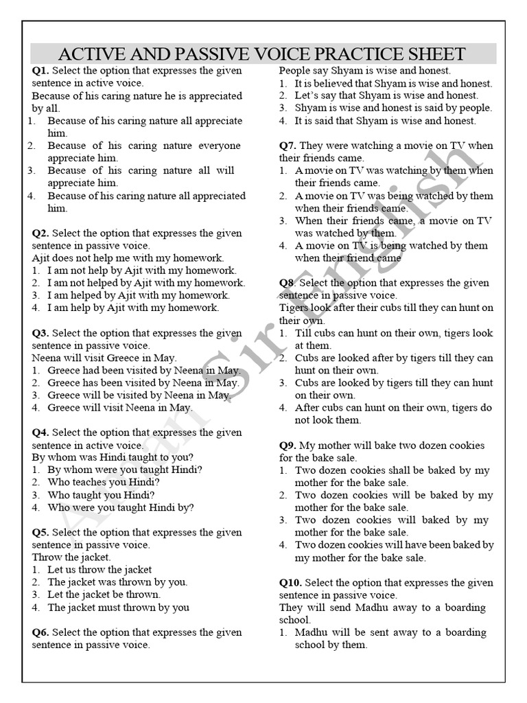 1774961673357-Active and Passive Voice Practice Sheet-2 | PDF