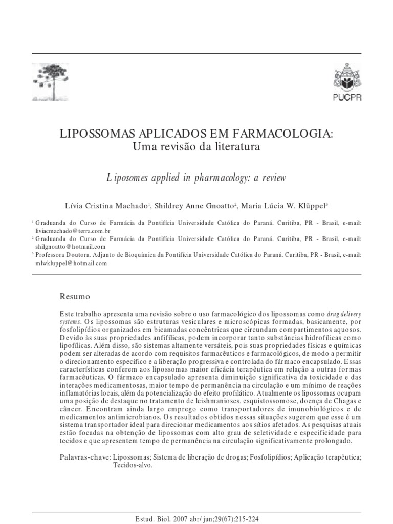 Lipossomas Aplicados em Farmacologia | PDF | Lipídio | Membrana celular