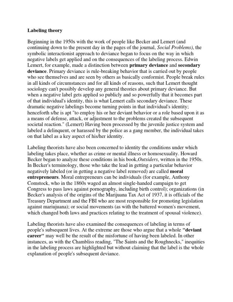 Labeling Theory | PDF | Deviance (Sociology) | Sociological Theories