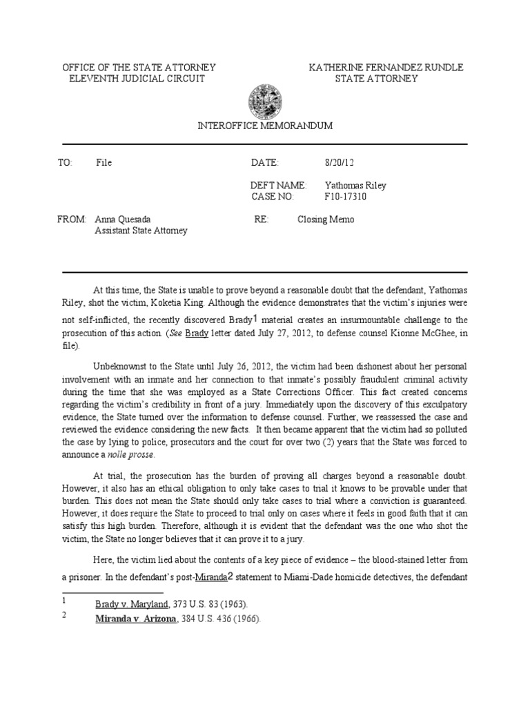 Yathomas Riley Closing Memo | PDF | Prosecutor | Burden Of Proof (Law)