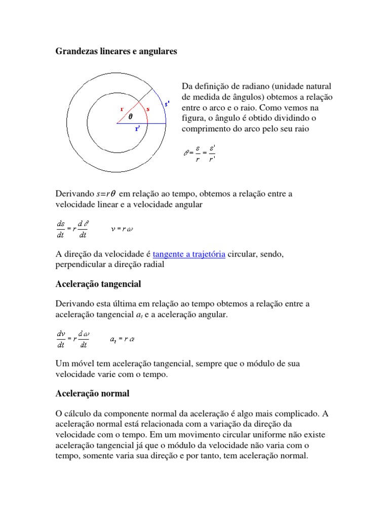 Grandezas Lineares e Angulares | PDF | Mecânica Clássica | Engenharia ...